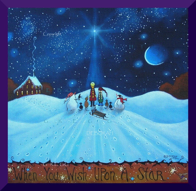 "When You Wish Upon A Star," a Winter Snowhill Sledding Crow Cat Dog P ...